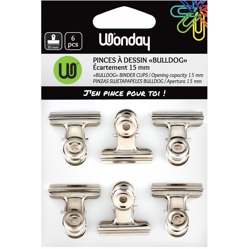 Sachet 12 pinces bulldog 30 mm - Wonday