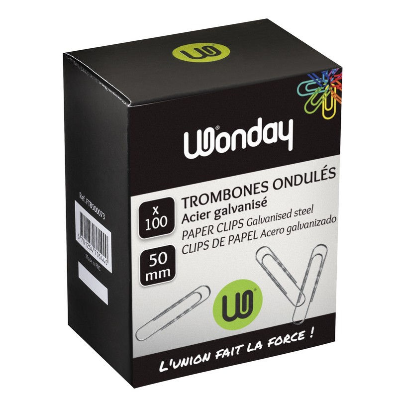 Boîte 100 trombones ondulés 50 mm - Wonday